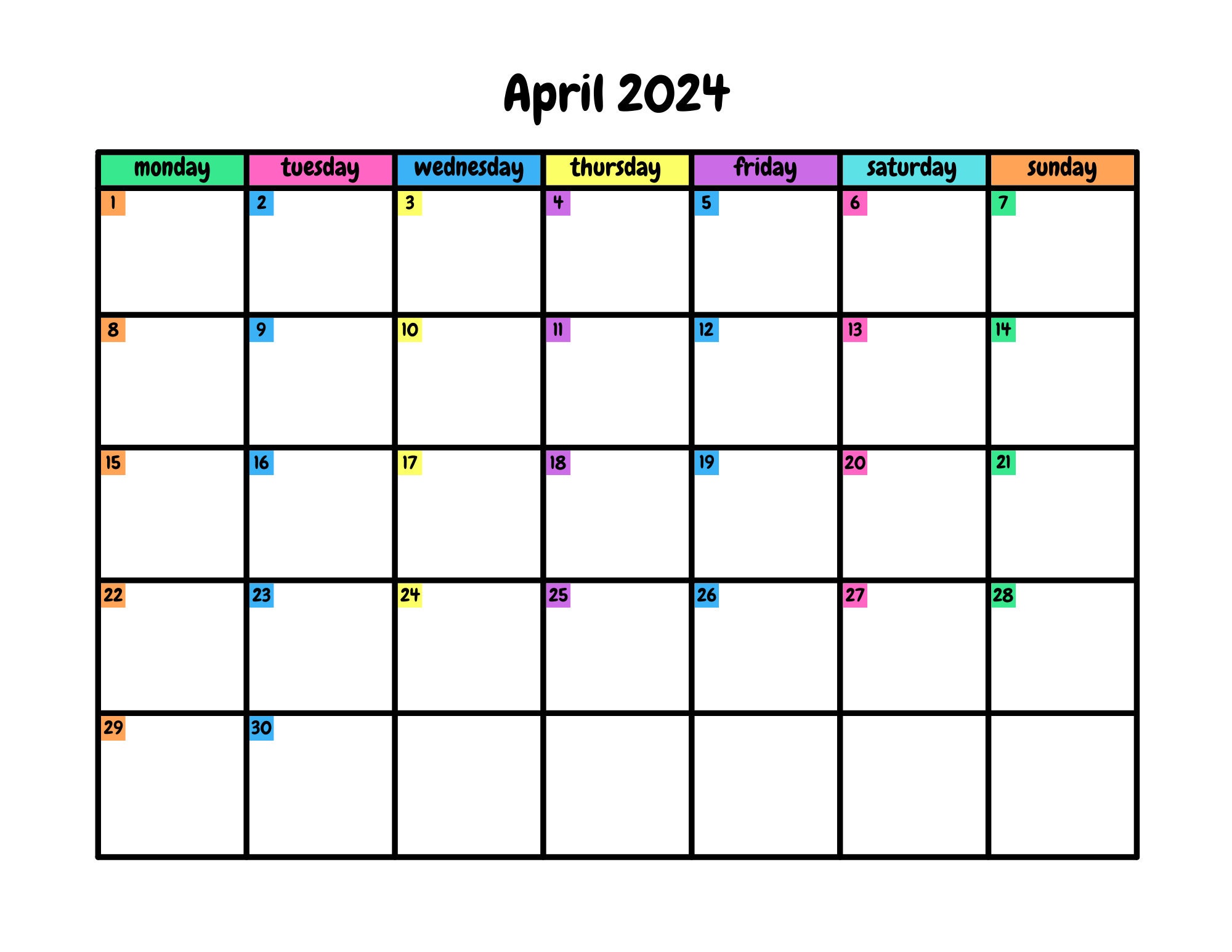 2024 Colourful Calendar, 12 Month, Dated, 11 X 8.5 Inches, Horizontal ...