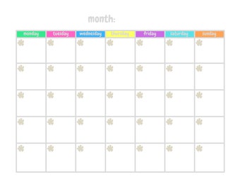 Colourful Blank Calendar Template 11 X 8.5 Inches Horizontal - Etsy