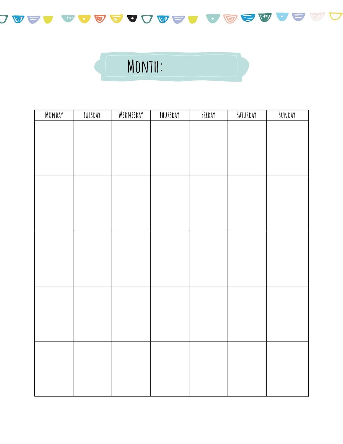 Cute Blank Calendar Template, 8.5 X 11 Inches, Vertical Printable ...