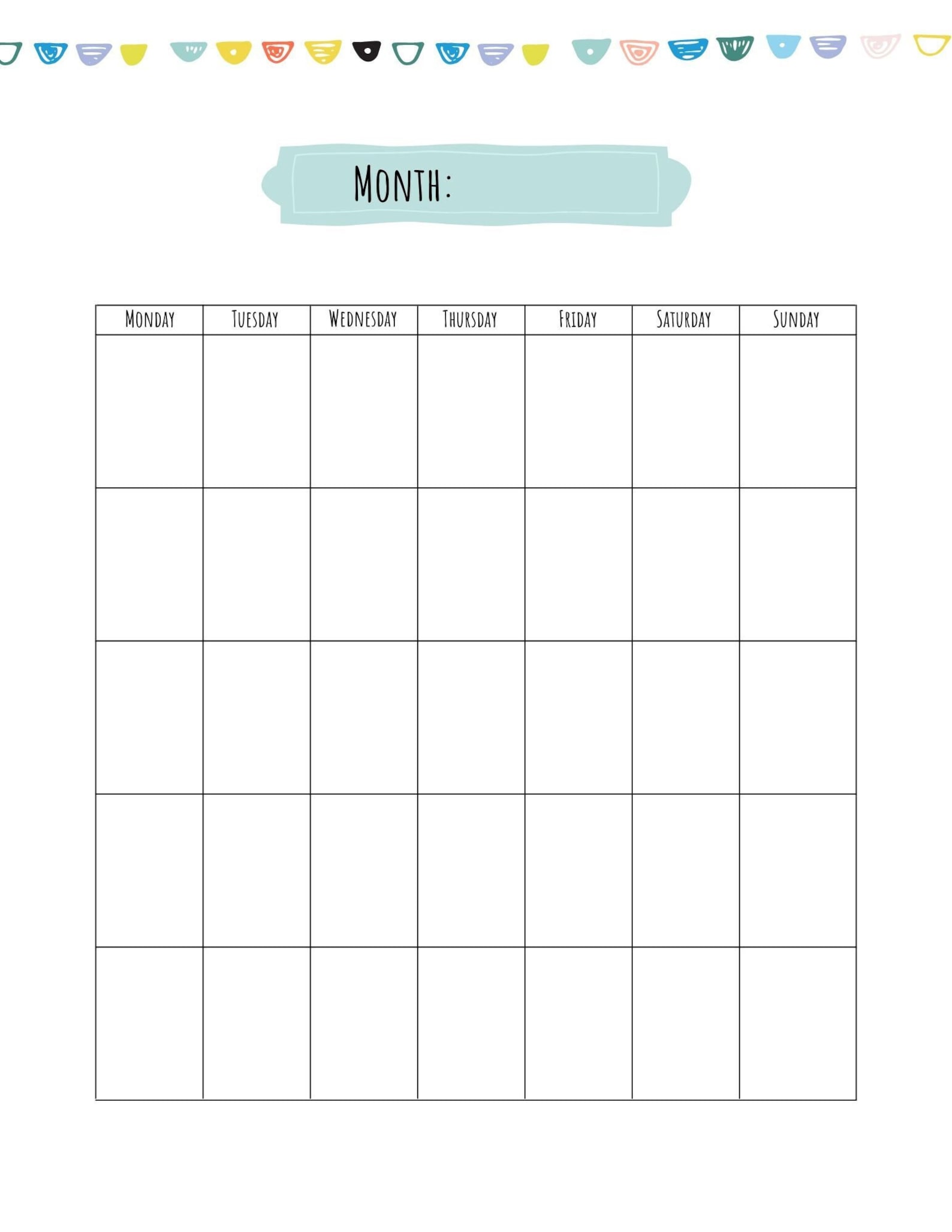 Cute Blank Calendar Template, 8.5 X 11 Inches, Vertical Printable ...