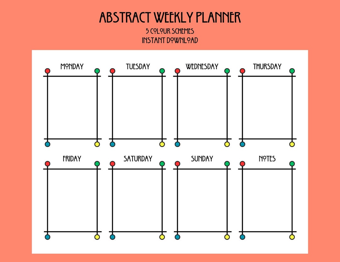 Abstract and Circle Design, Minimal Weekly Planner, 11 X 8.5 Inches ...