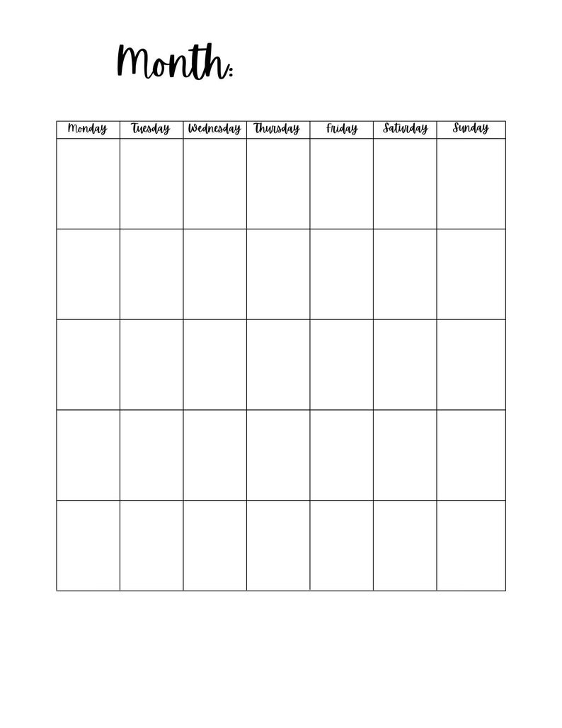 Blank Calendar Template, 8.5 X 11 Inches, Vertical Printable Calendar ...