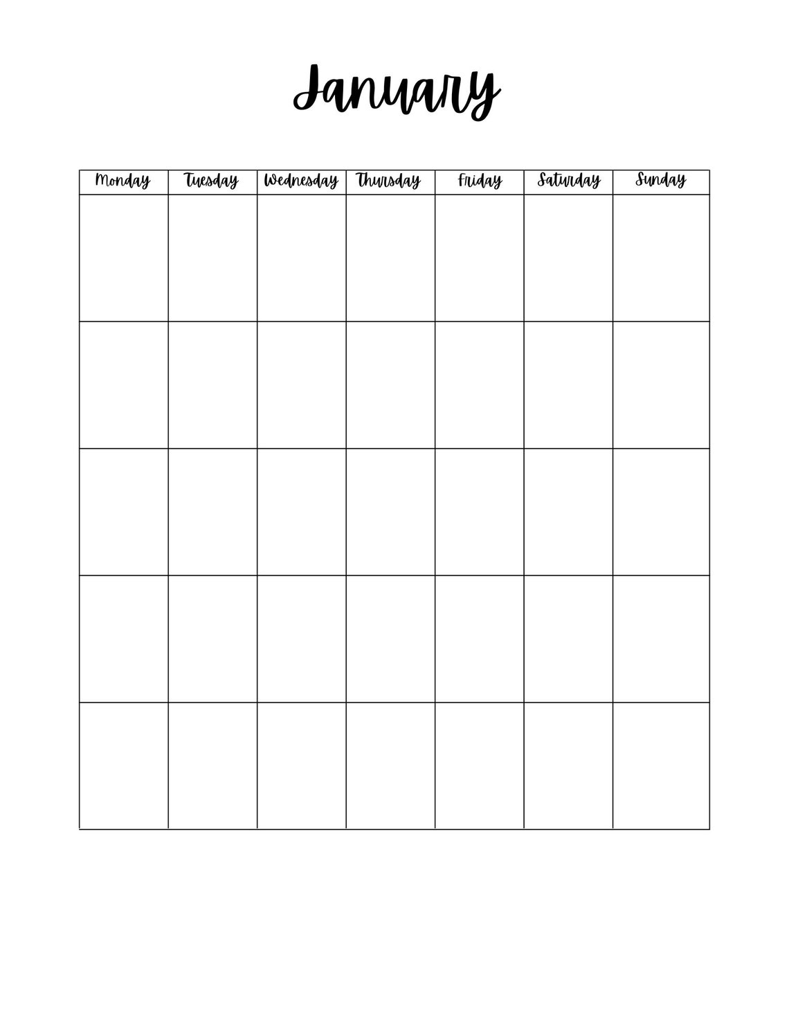 12 Month Blank Calendar Template, January to December, 12 Vertical ...