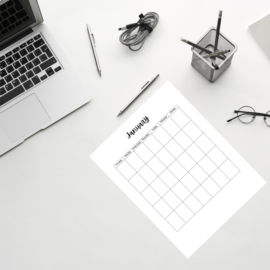 12 Month Blank Calendar Template, January to December, 12 Vertical ...