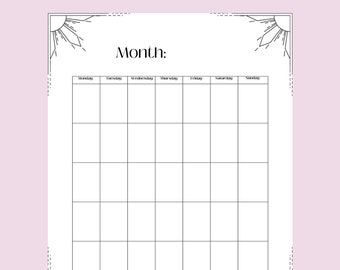 Blank Minimal Calendar Template 11 X 8.5 Inches Horizontal - Etsy