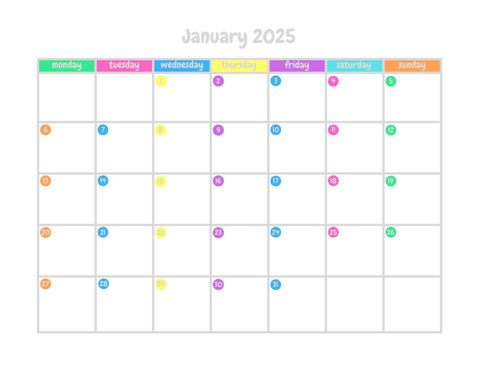 2025 Colourful Calendar, 12 Month, Dated, 11 X 8.5 Inches, Horizontal ...