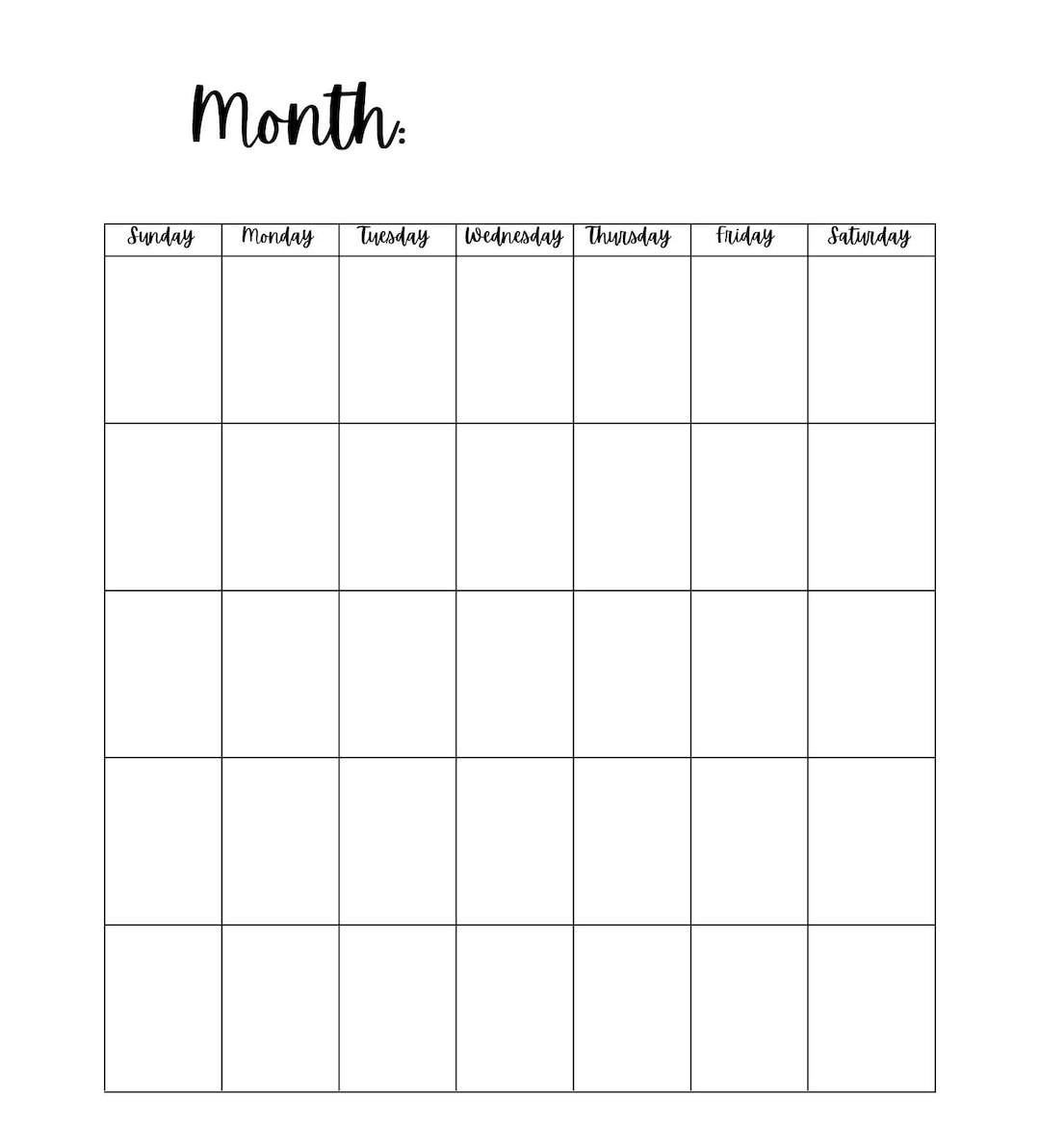 Sunday Start Blank Calendar Template, 8.5 X 11 Inches, Vertical ...