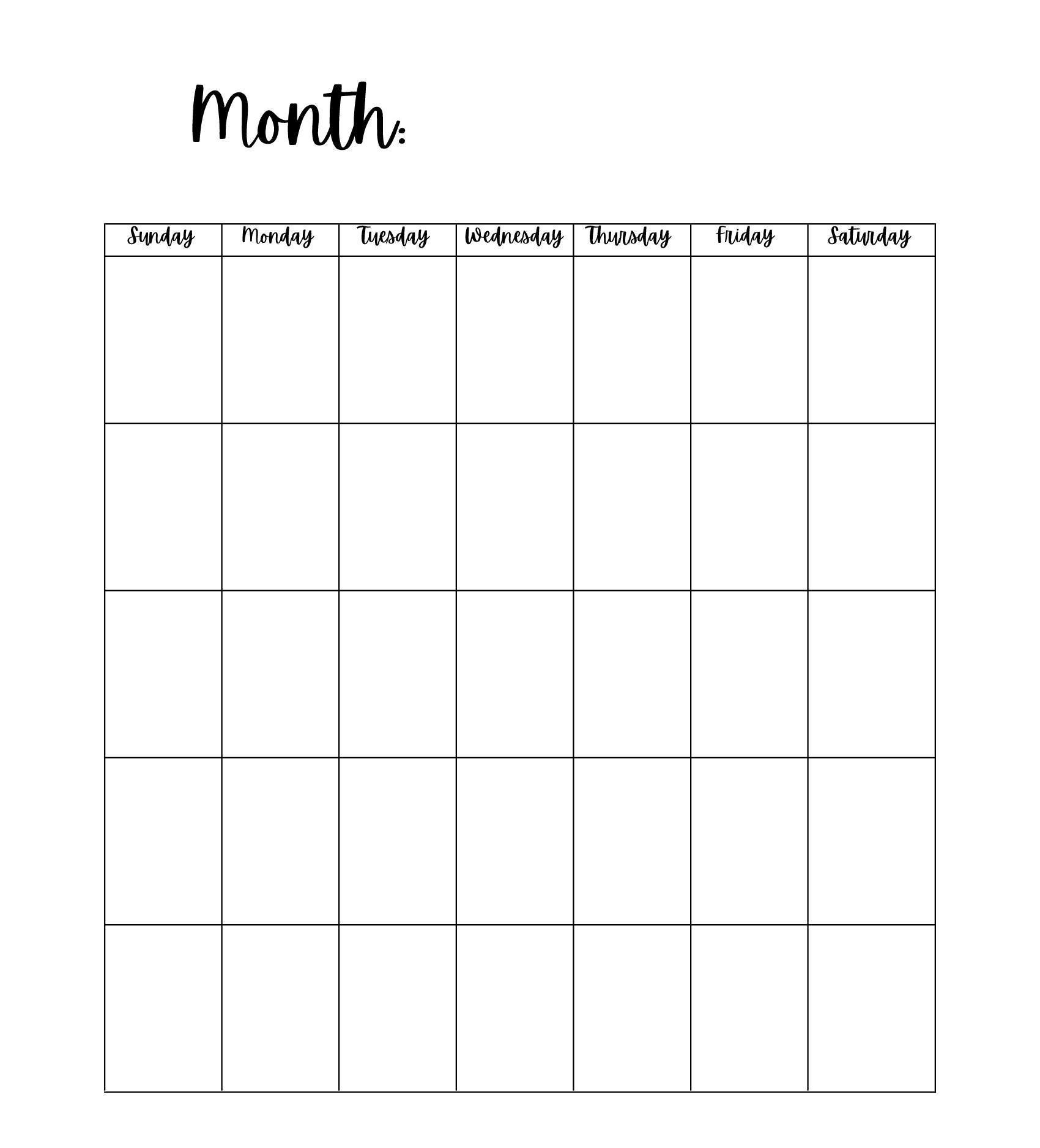 Sunday Start Blank Calendar Template, 8.5 X 11 Inches, Vertical ...
