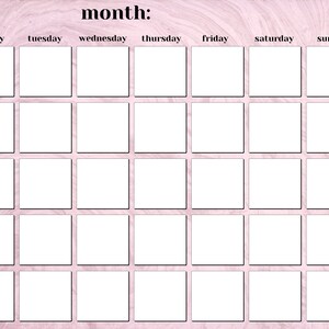 3 X Marble Minimal Blank Calendar Templates, Grey, Pink, Blue, A4 ...