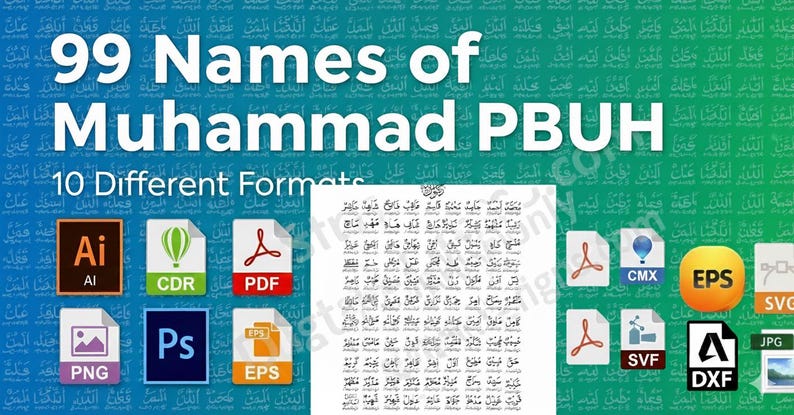 99 Names of Muhammad PBUH | Arabic Calligraphy | Islamic Wall Art ...