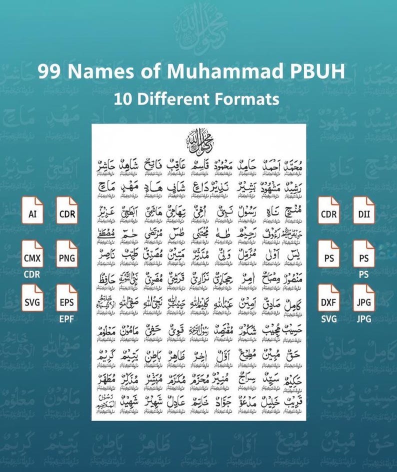 99 Names of Muhammad PBUH | Arabic Calligraphy | Islamic Wall Art ...