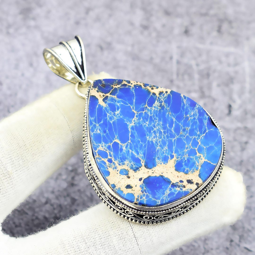 Sea Sediment Jasper Pendant: 925 Sterling Silver Pear Bohemian Jewelry ...