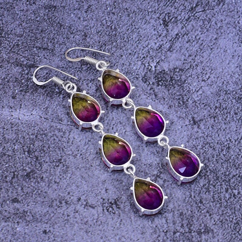 Gefacetteerde ametrische hangoorbellen: boho 925 sterlingzilver - Etsy ...