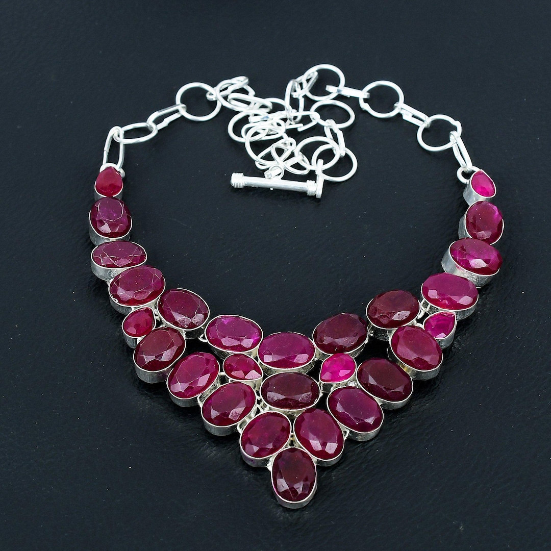 Kashmir Red Ruby Gemstone Handmade 925 Sterling Silver Necklace 925 ...