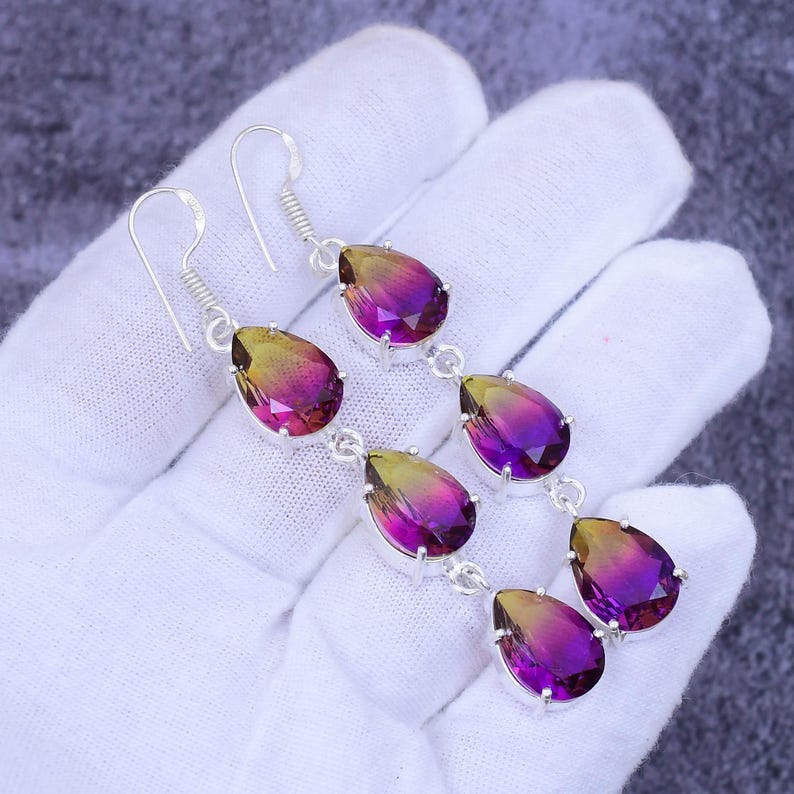 Gefacetteerde ametrische hangoorbellen: boho 925 sterlingzilver - Etsy ...