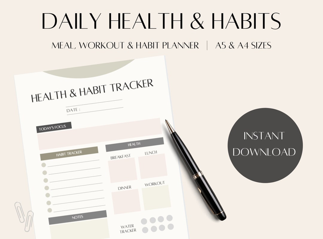 Daily Habit & Meal Plan Printable Digital Instant Download - Etsy