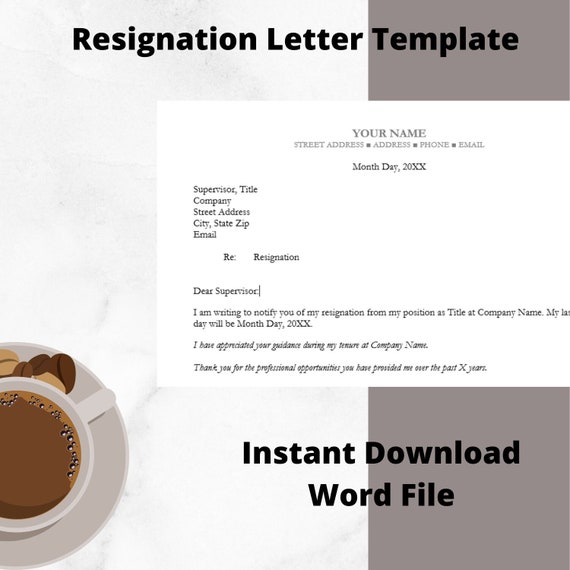 Resignation Letter Template Editable Word File with Free | Etsy UK