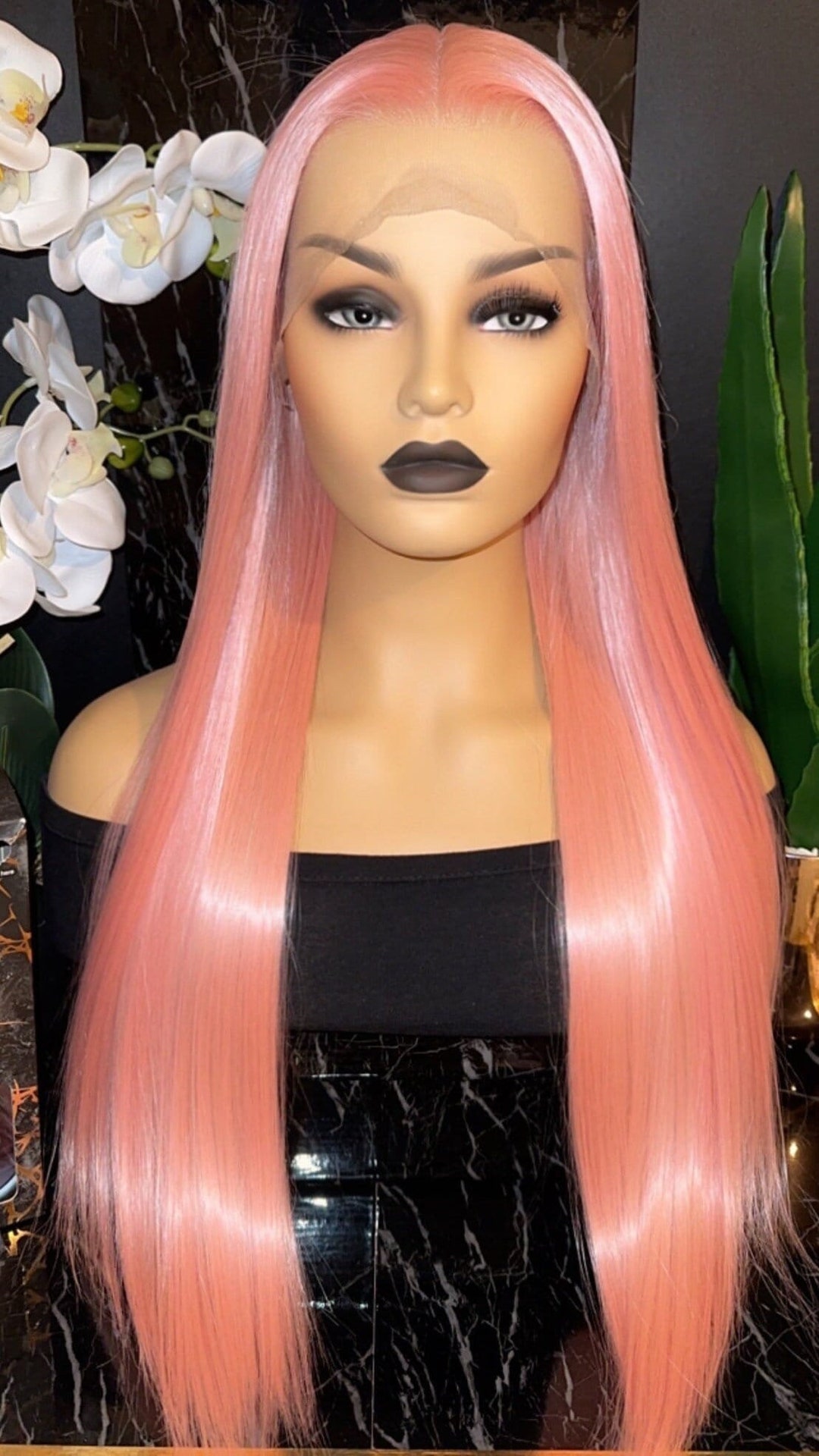 Long Bubblegum Pink Lace Front Wig High Quality With Free Part 134 Lace