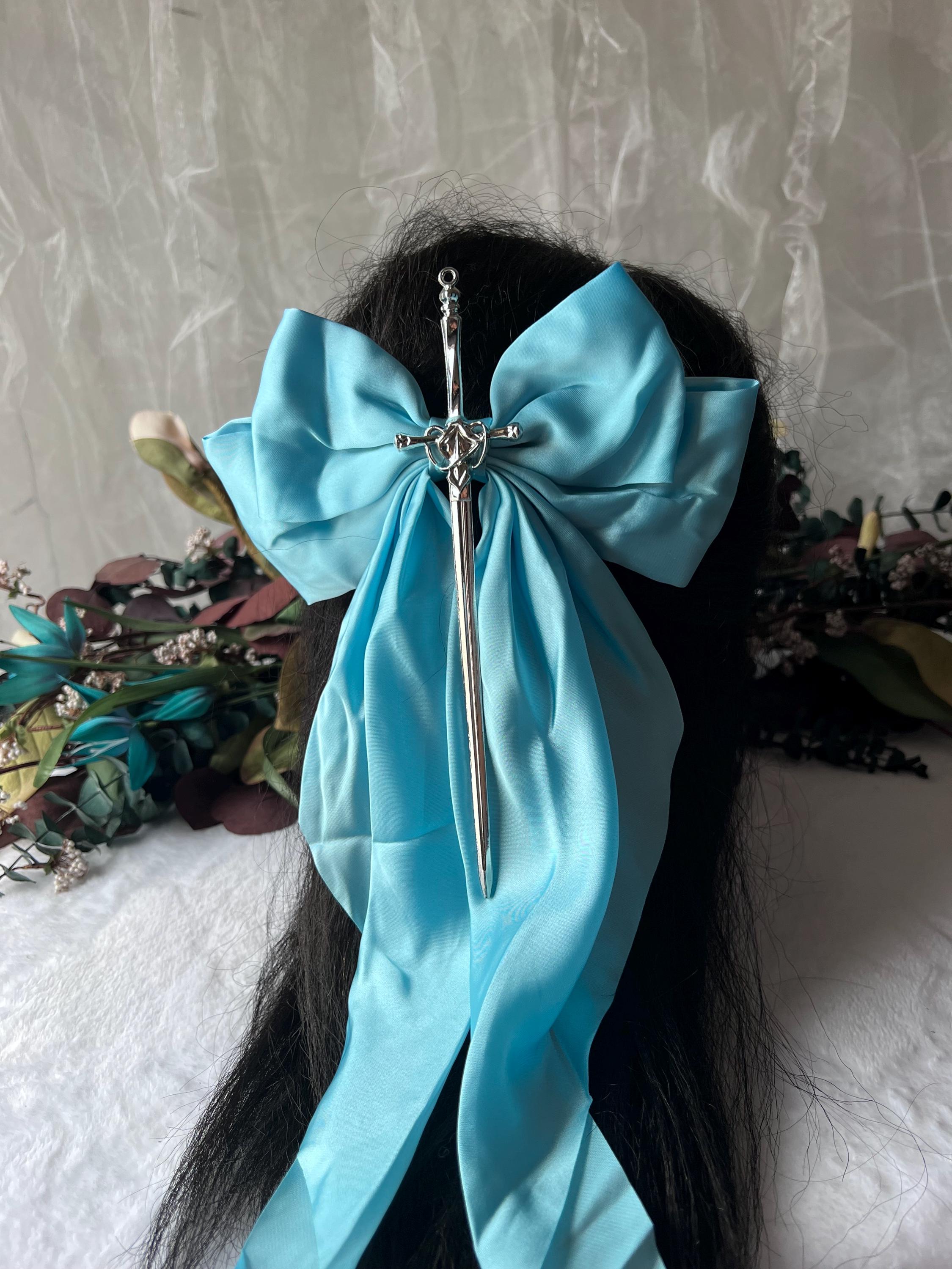 Large Hair Bow- Sword and Axe Accents- Multicolor Hair Barrette Fantasy ...