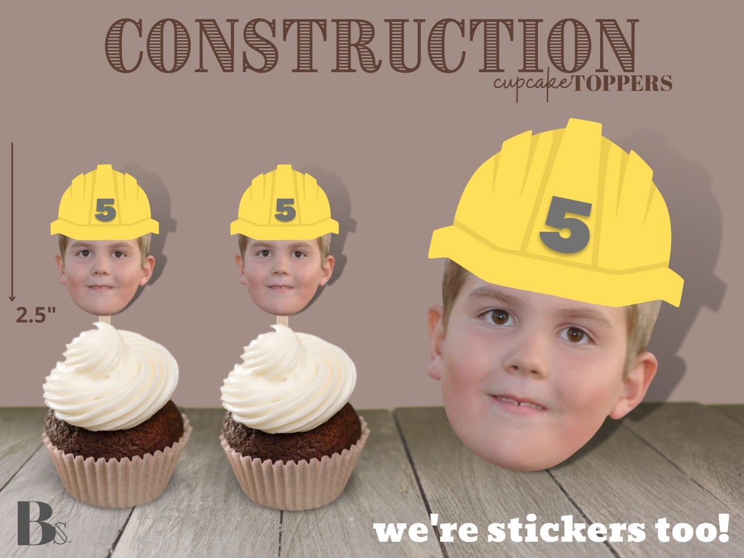 Construction Birthday Party Cupcake Toppers Photo Custom Builder Hard ...
