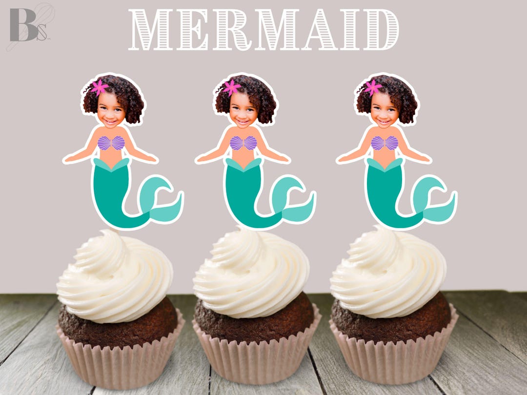 Mermaid Party Cupcake Topper Custom Face Under the Sea Sticker Party ...