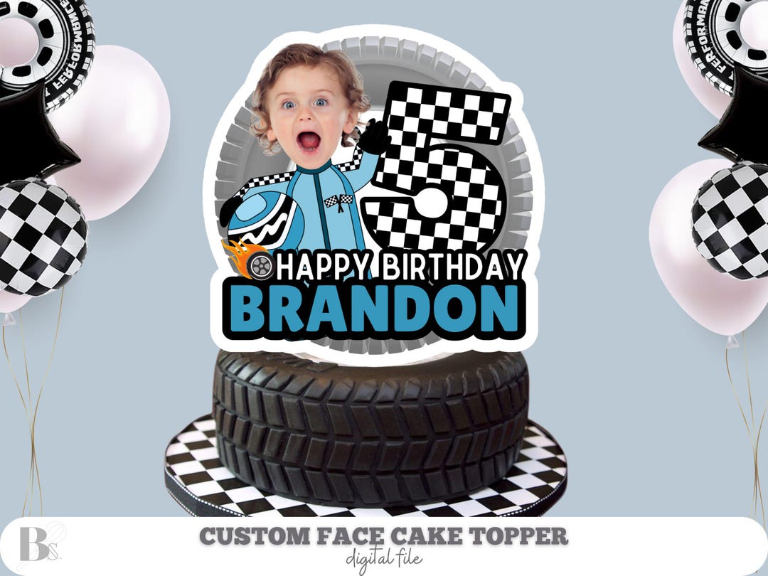 Two Fast Racer Race Car Party Cake Topper Custom Cake Face Digital File ...