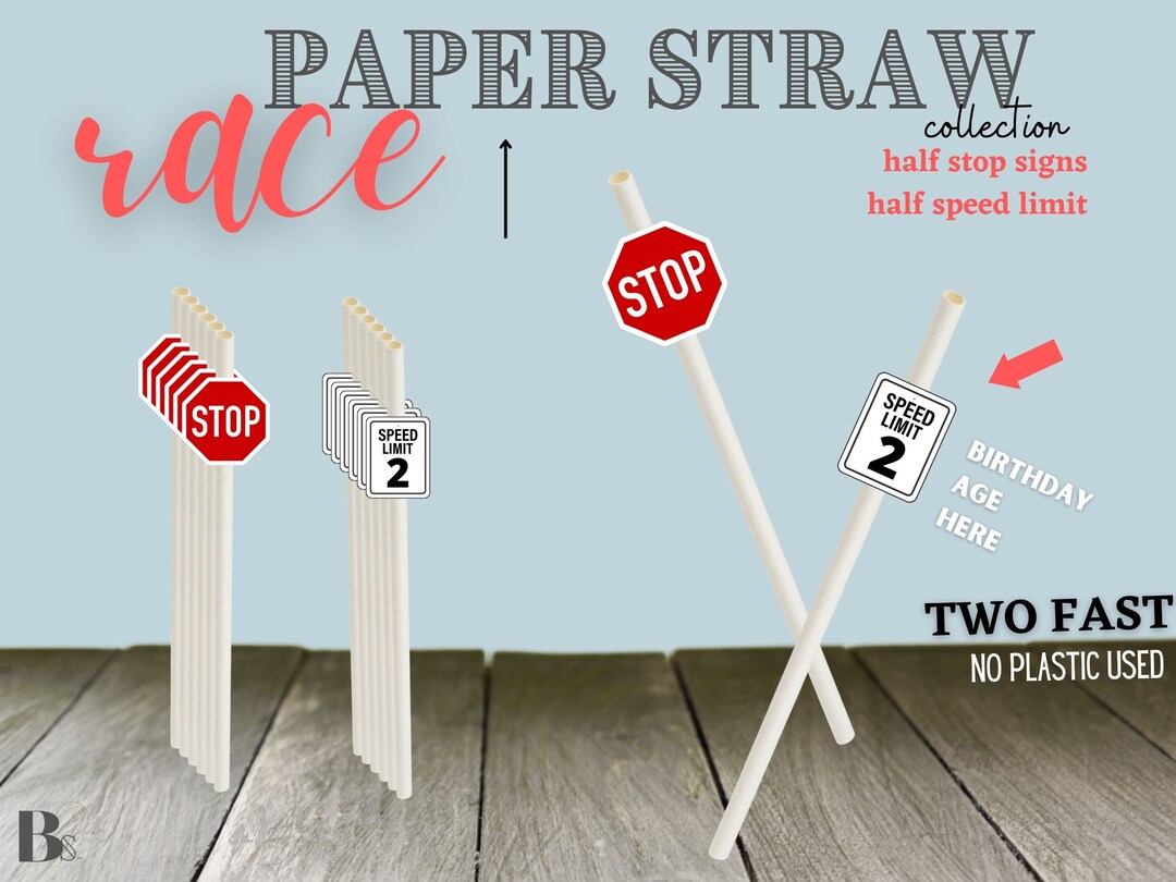 TWO FAST Race Themed Paper Straws Modern Checkered Flag and Tires ...