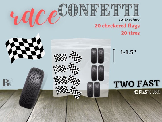 Two Fast Racecar Confetti Modern Checkered Flag and Tires - Etsy