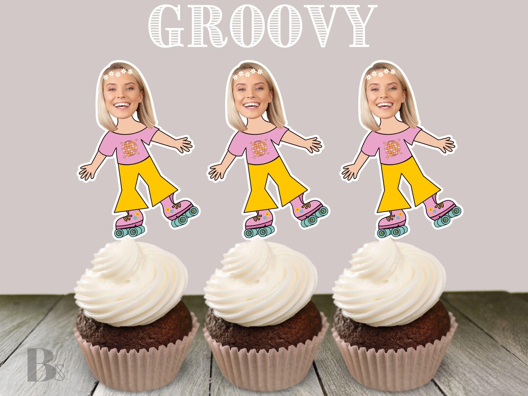 TWO Groovy One Disco Roller Skate Birthday Party Cupcake Topper ...
