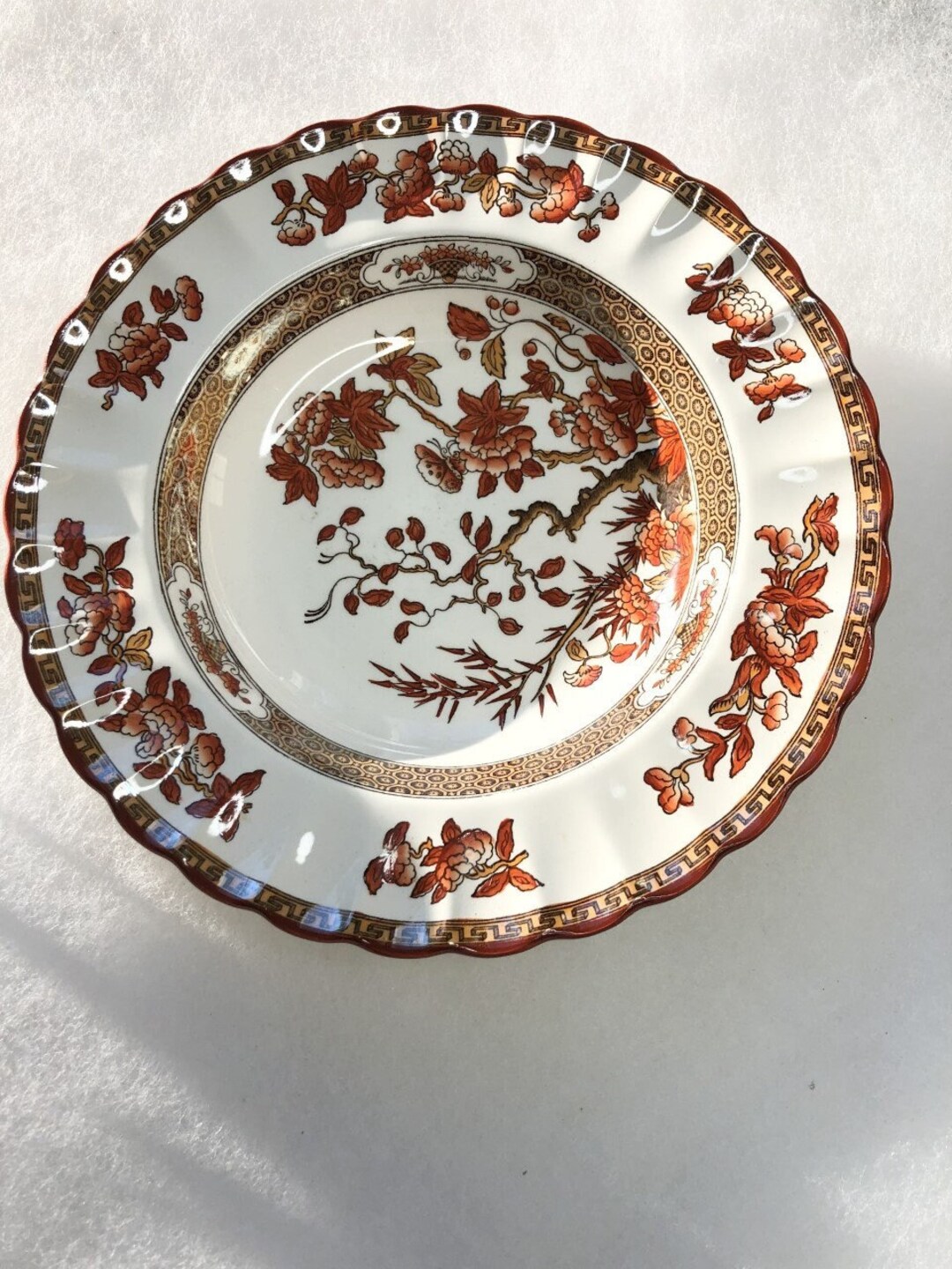 Copeland Spode India Tree 7 5/8 Dia Soup Bowl Orange Rust, Scallop, Red ...
