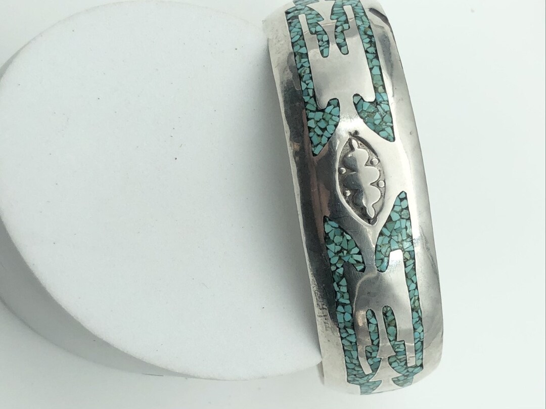 Delvin J Nelson Navajo Sterling & Inlaid Turquoise Cuff - Etsy