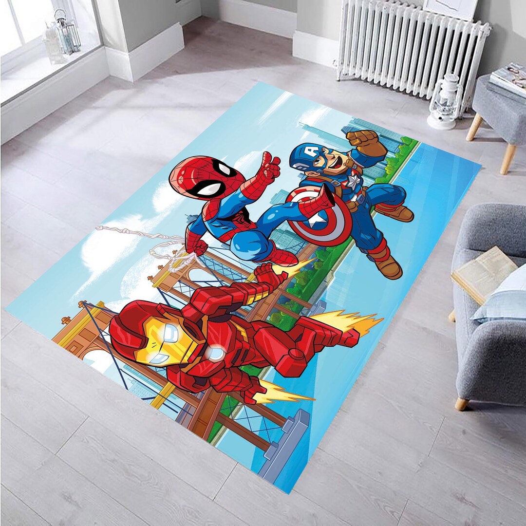Captain America Rug, Spiderman, İron Man Rug,boys Room Rug, Kids Room ...