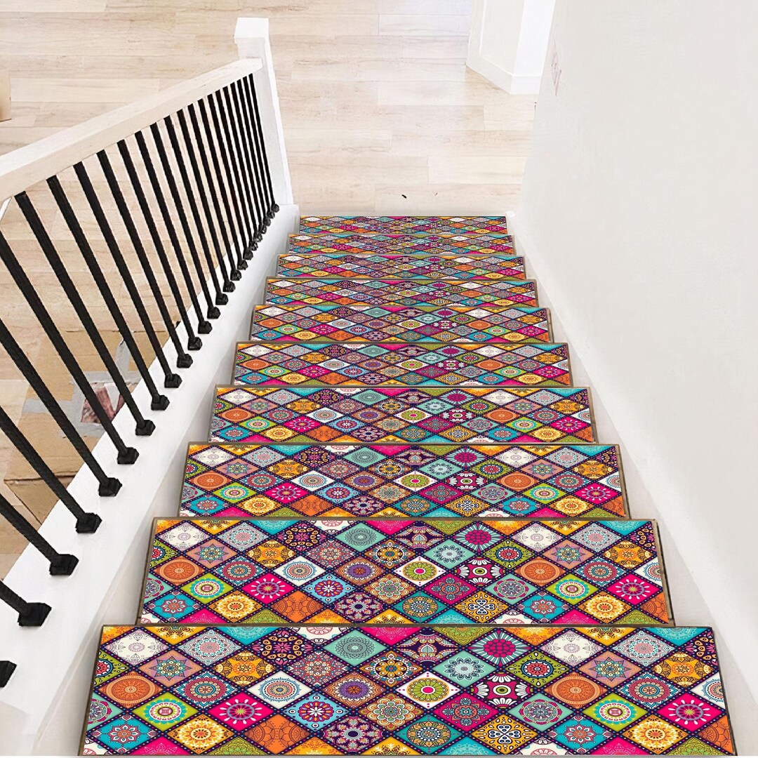 Colorful Stair Treads Rug,geometric Step Rug,design Stair Rug,non-slip ...