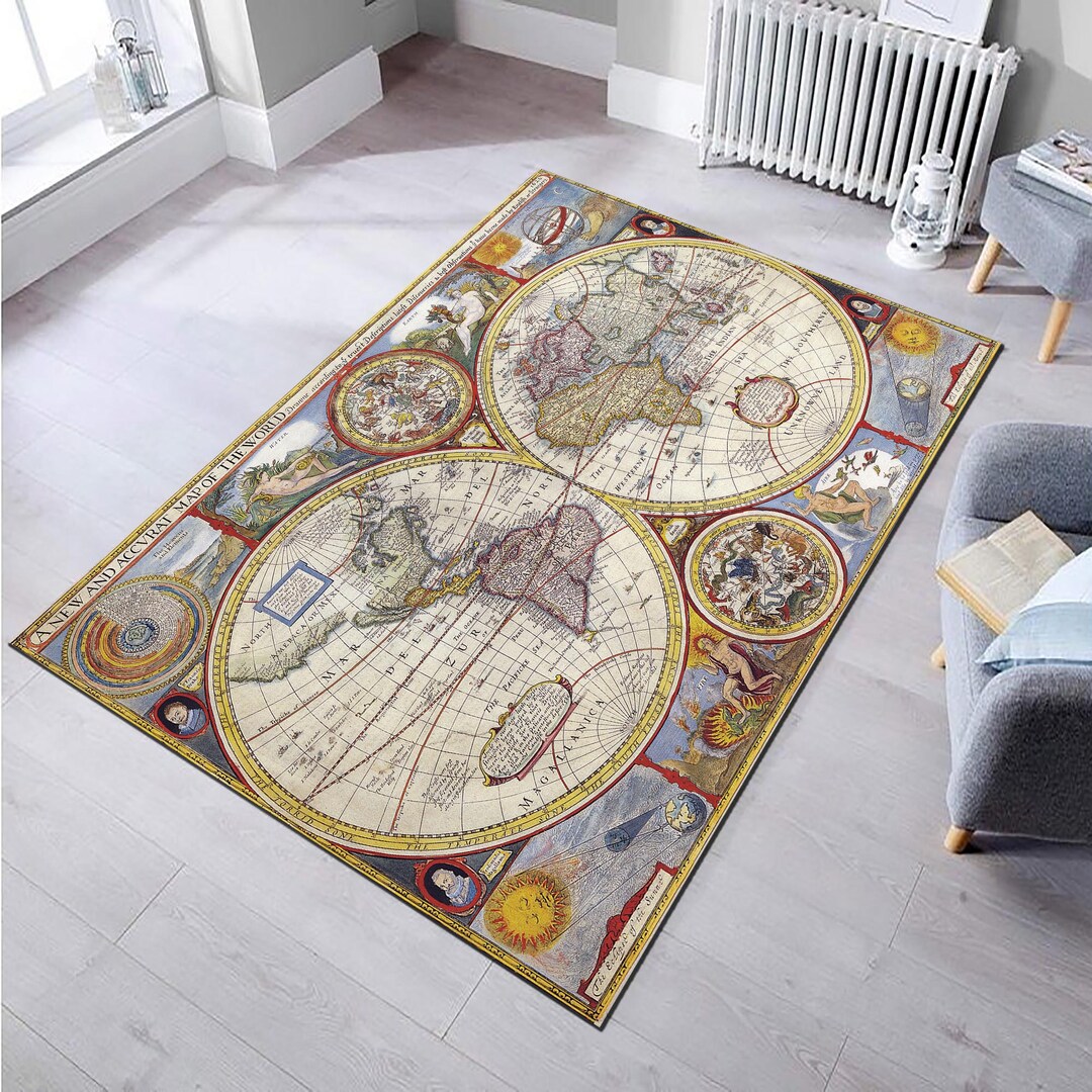 A New and Accvrat Map of the World, Decorative World Map Room Rug, Easy ...