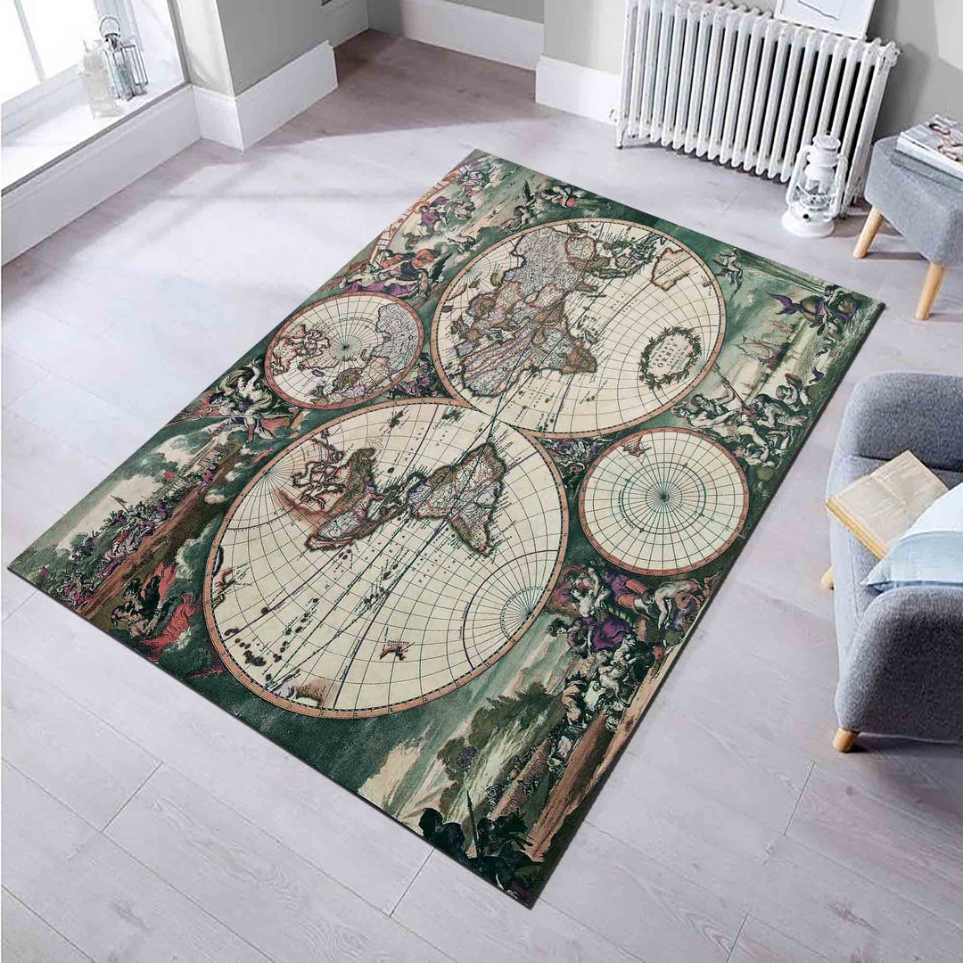 World Map, Retro Rug,popular Rug, Compass Rug,home Decor Rug, Rugs for ...
