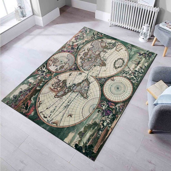 World Map Retro Rugpopular Rug Compass Rughome Decor Rug - Etsy
