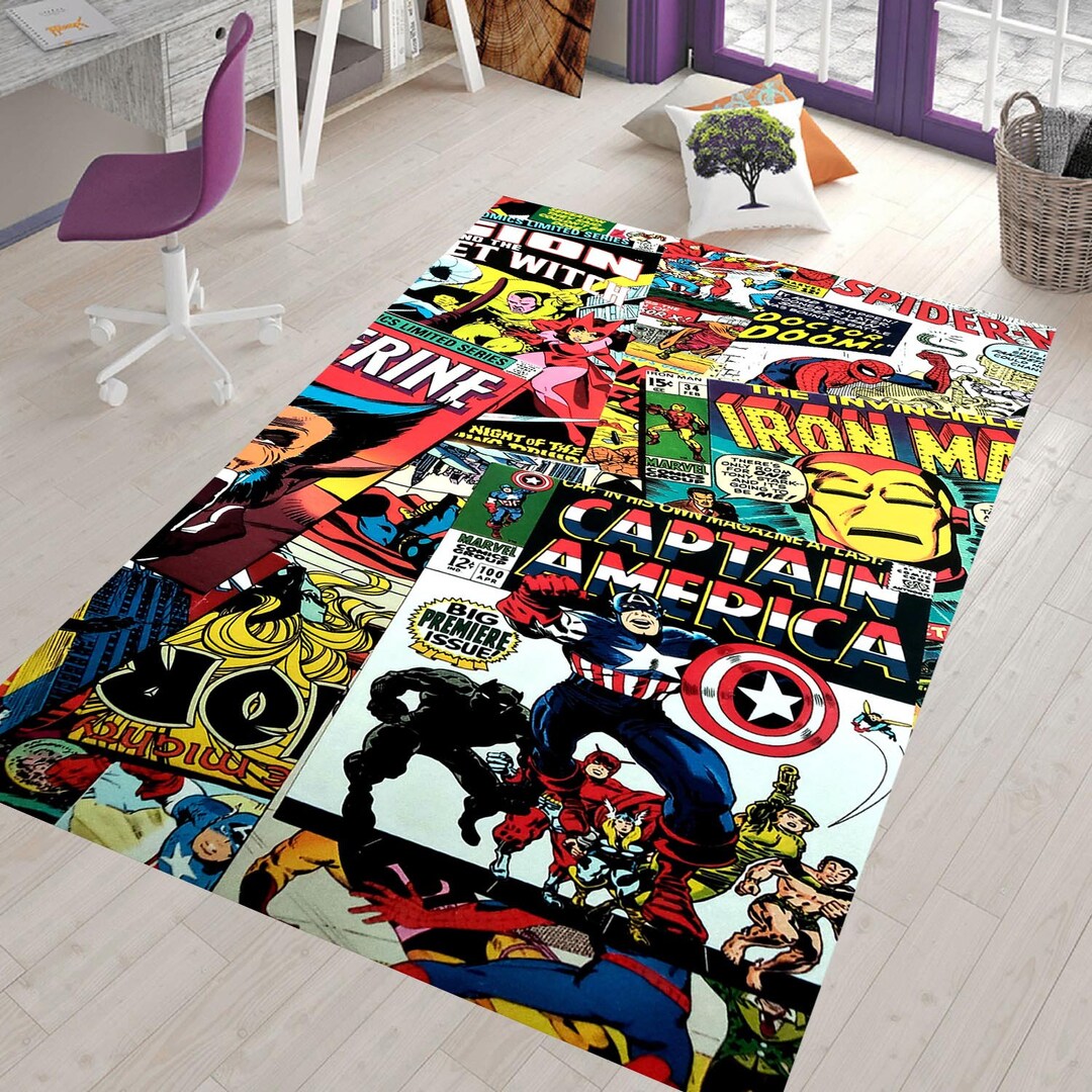 Kids Room Rug, Comic Book Superhero Design, Non Slip Area Carpet - Etsy