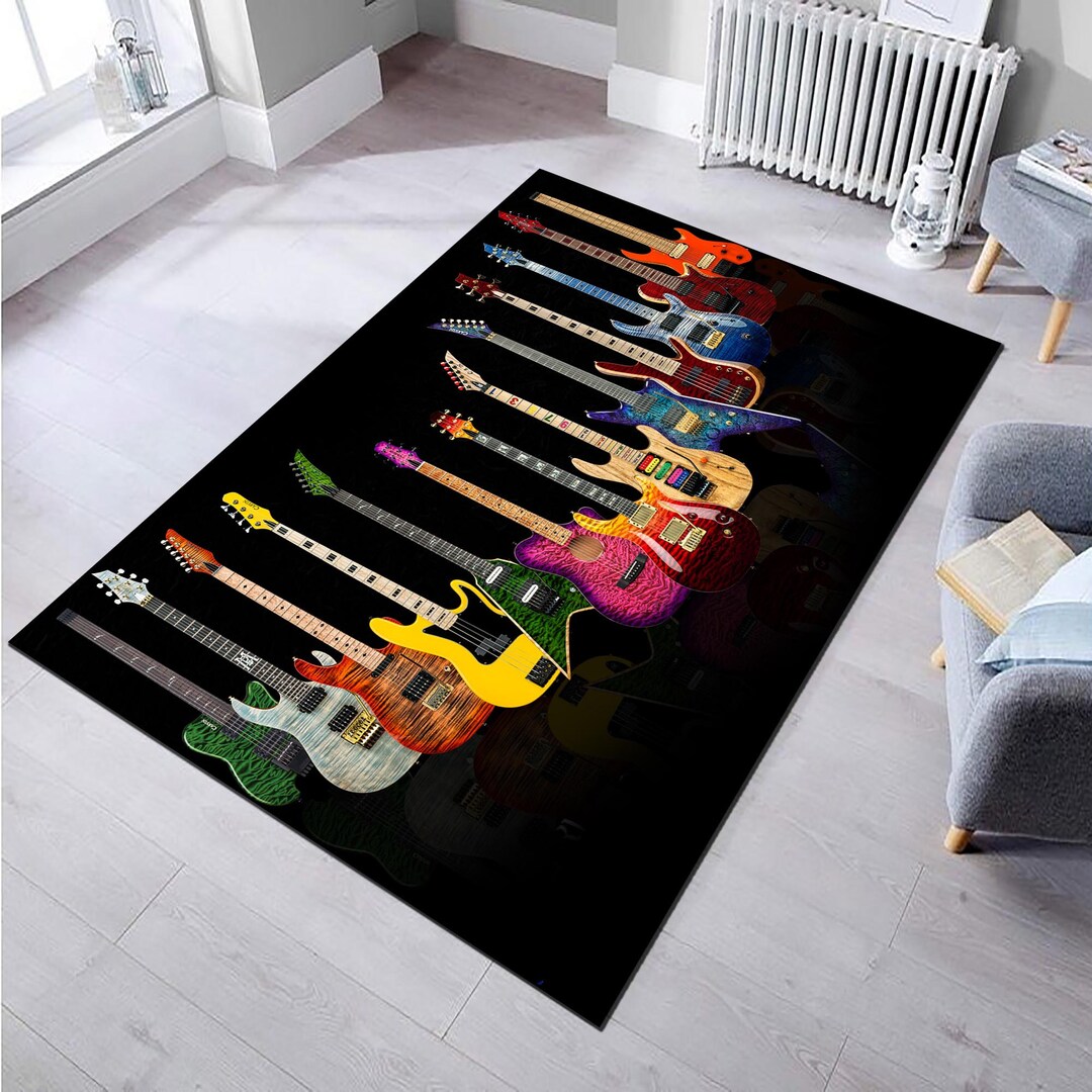 Guitar Patterned Rug,rock Guitar Rug,music Room Rug,music Rug ...