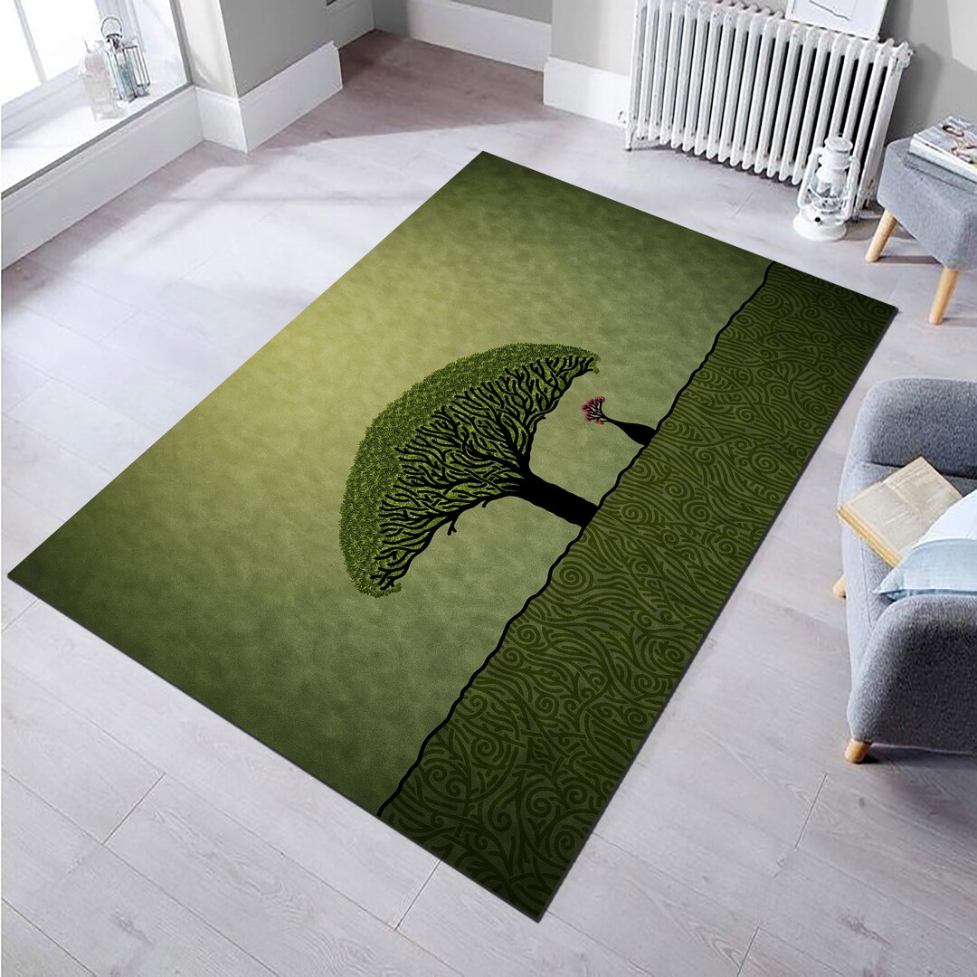 Green Trees Rug, Illustration Rug, Tree of Life, Nature Rug, Entryway ...