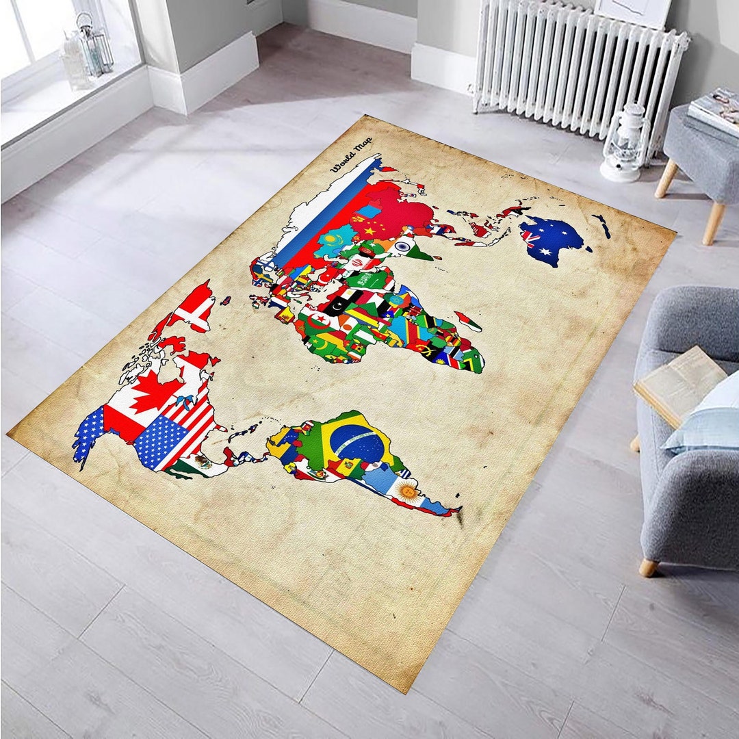 World Map, Modern Rug, Popular Rug, Area Rug, Retro Rug, Colorful Rug ...