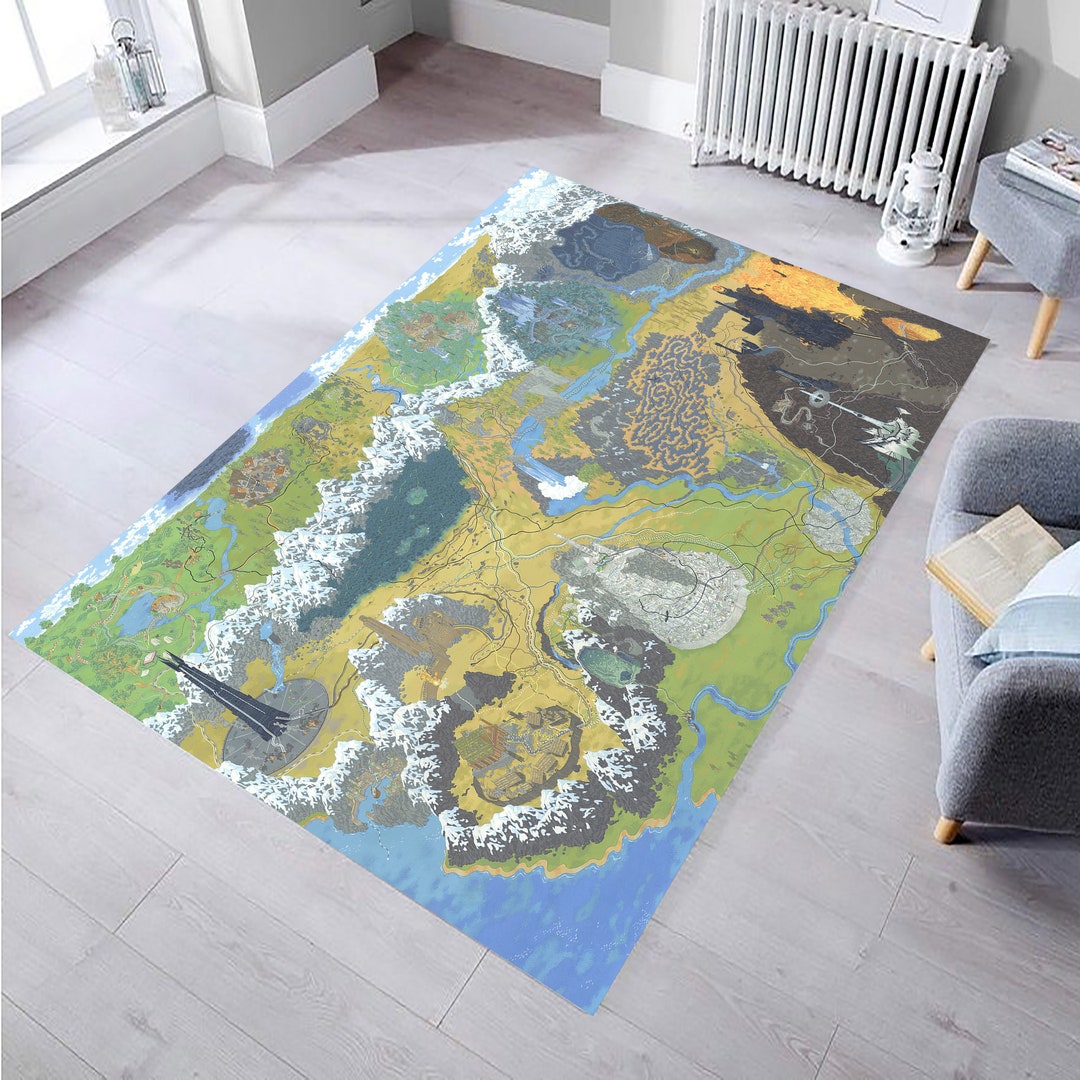 Lord of the Rings Rug, Middle Earth Map Patterned, Modern Rug, Rug for ...