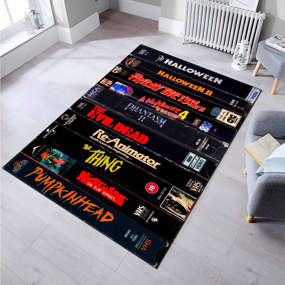 VHS Movie Tape Rug: Horror Film Collection, Non-slip Polyester - Etsy