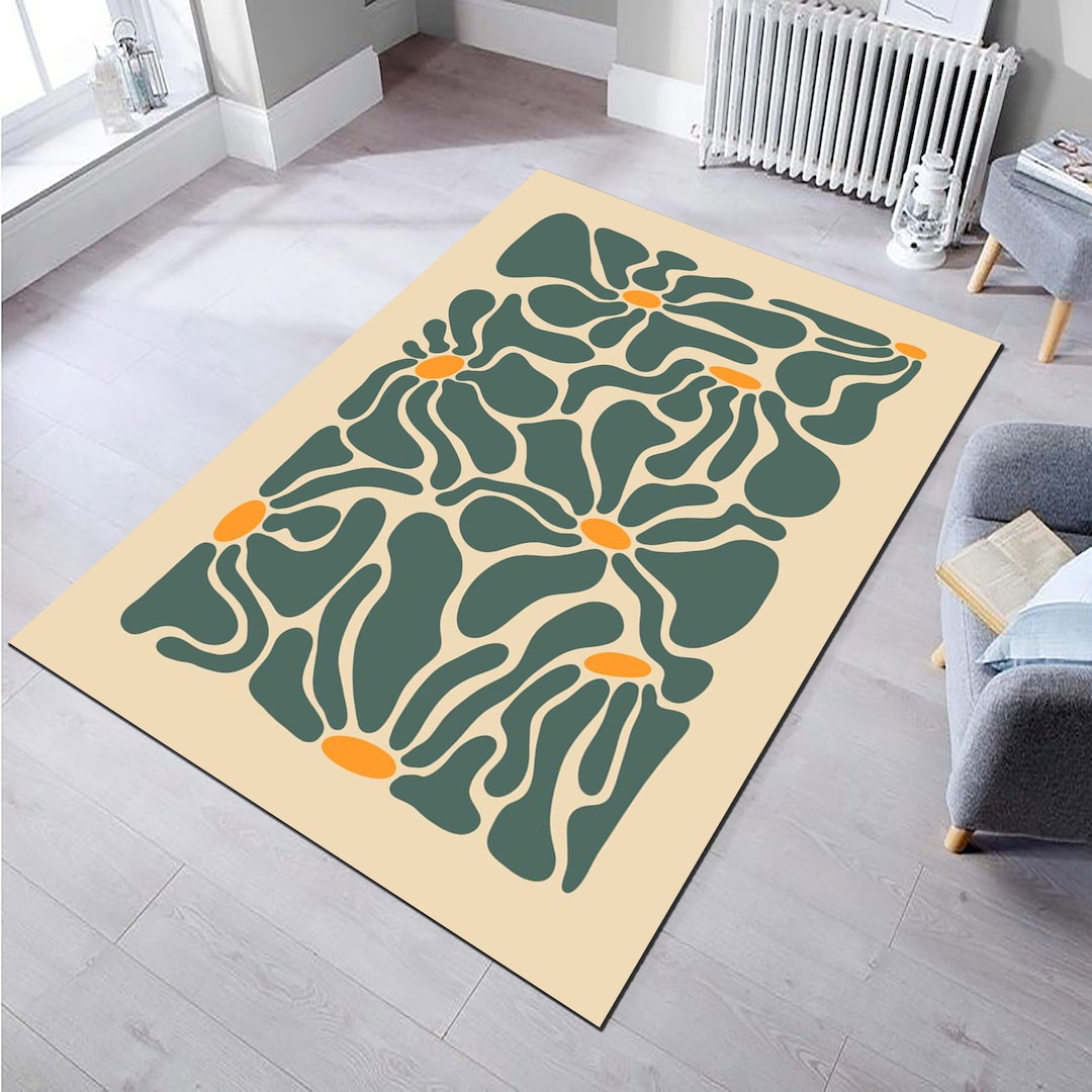 Bohem Rug,boho Art Collection,green Floral Decorthemed Rug,unique Gift ...