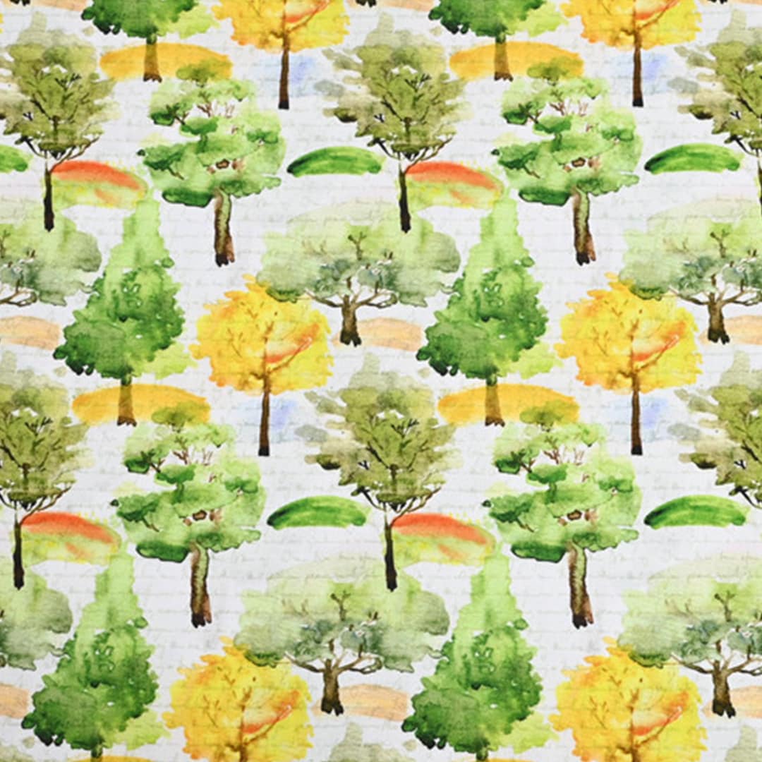 Watercolor Forest Trees Fabric, Botanical Tree Print Cotton - by the ...