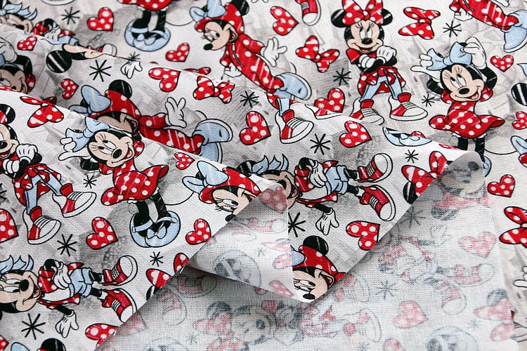Mickey Minnie Mouse Fabric Disney Cartoon Anime Cotton Fabric by the ...
