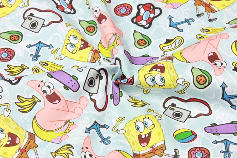 Spongebob Squarepants Fabric Spongebob Patrick Cartoon Anime - Etsy