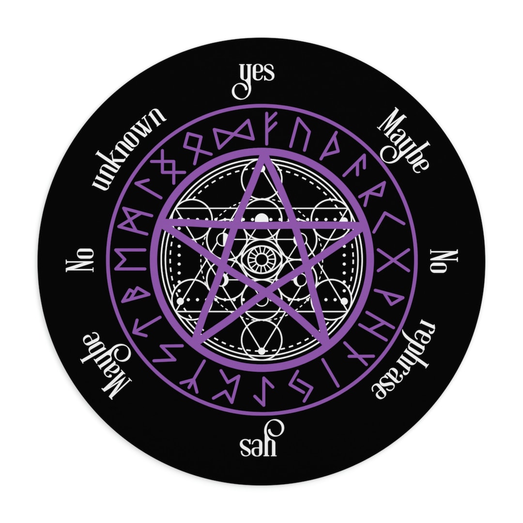Pentagram and Runes Dowsing Mat. Purple and Black Sacred Geometry Moon ...