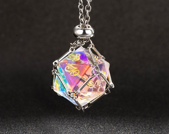 Removable D20 Dice Cage Necklace With Metal Chain D20 Dice Cage ...