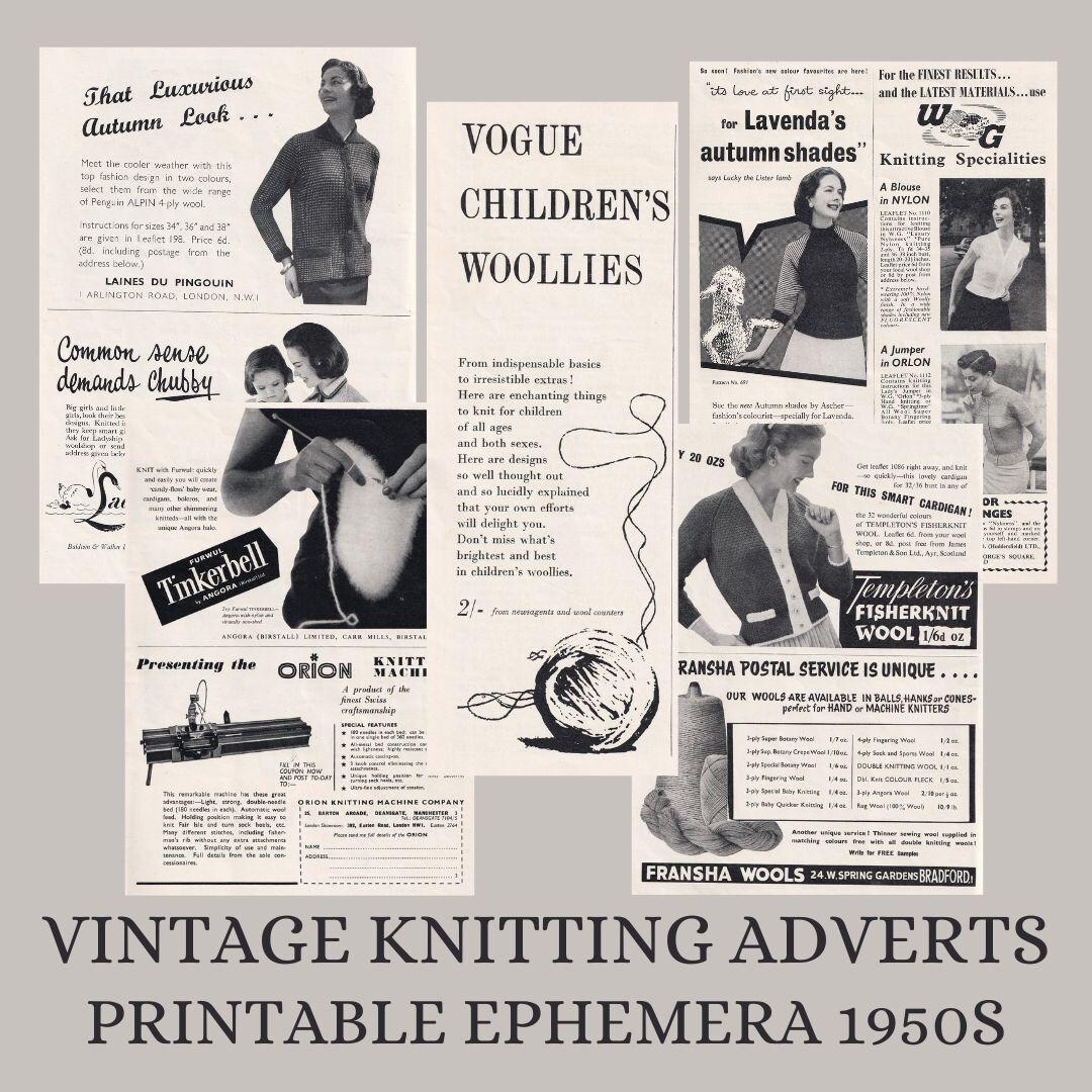 Printable Vintage Knitting Adverts Ephemera for Junk Journals ...