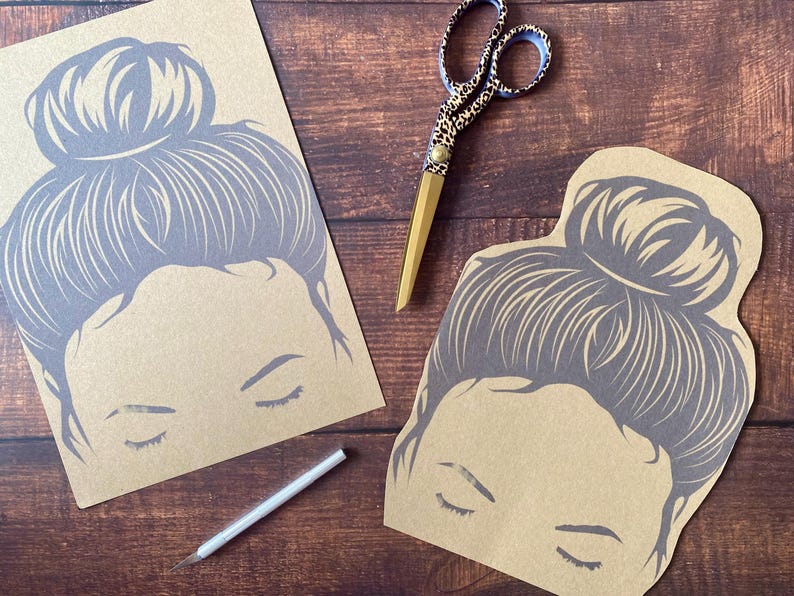 Printable Headband Display Card, Messy Bun Ladies Head, Download PDF ...